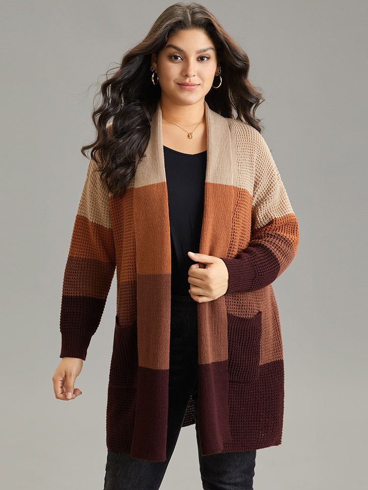 Plus Size Cardigans | Colorblock Contrast Pocket Open Front Cardigan ...