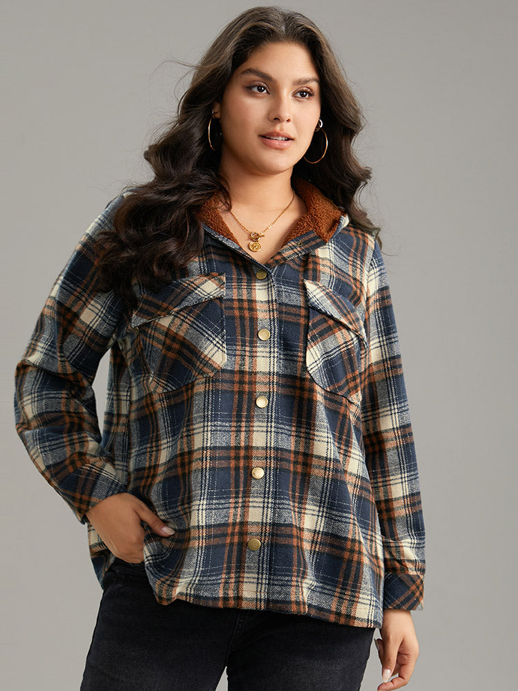 Plaid Patchwork Pocket Button Through Hooded Coat – BloomChic