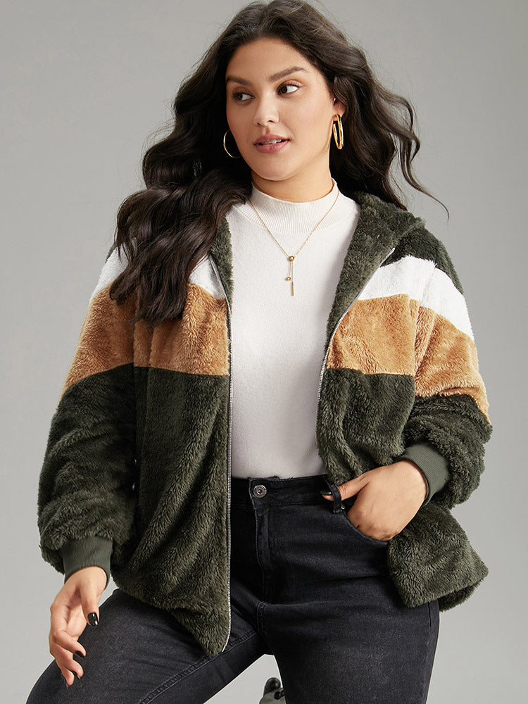 Colorblock Contrast Fuzzy Zipper Jacket – BloomChic