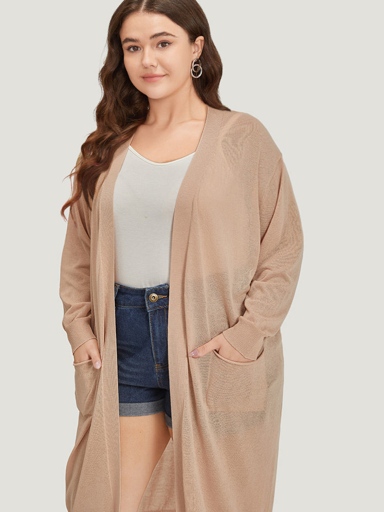 Solid Patched Pocket Open Front Breathable Maxi Cardigan – BloomChic