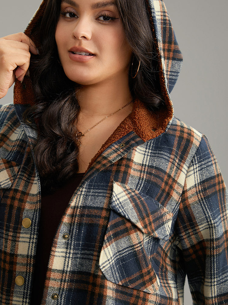 Plaid Patchwork Pocket Button Through Hooded Coat – BloomChic